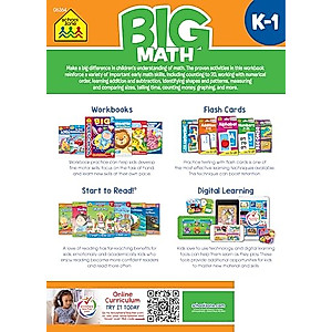 School Zone Big Math Workbook for Kindergarten & 1st Grade: Numbers, Addition, Subtraction, Shapes, Patterns, Graphs, Time, Money, and More (Big Workbook)