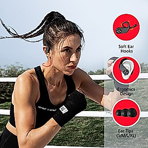 Bluetooth Earbuds Running Headphones, Wireless Workout Headphones Earbuds IPX7 Waterproof with Earhooks, Sport Stereo Sweatproof in-Ear Earphones, 16 Hour Playtime - BlackRed