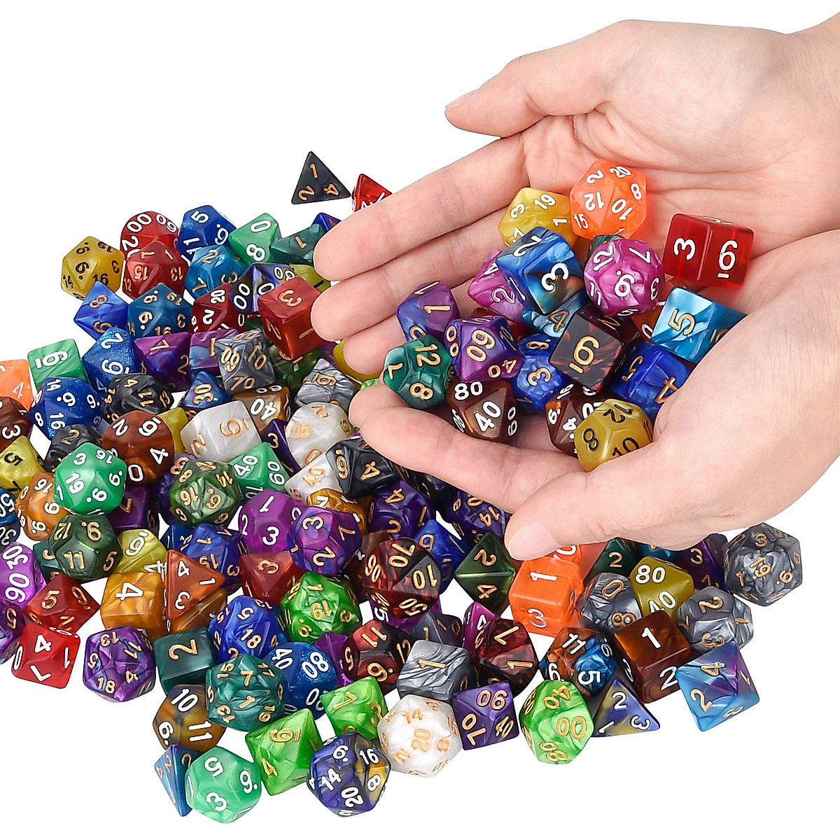 DND Double-Colors Polyhedron Dice Set for Dungeons and Dragons D&D RPG MTG Table Games D4 D6 D8 D10 D% D12 D20 25 Colors Dice with 1 Large Flannel Bag, 25 x 7 (175 Pieces)