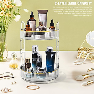 TENDER EPOCH 360 Rotating Makeup Organizer for Vanity,High-Capacity Cosmetics Skincare Organizers and Storage, Bathroom Countertop Organizer Spinning Perfume Organizer - 2 Tier - Clear