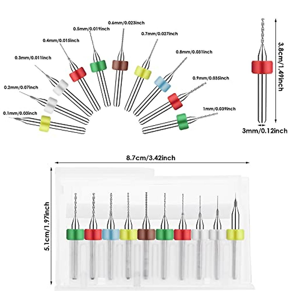 20 Pcs Micro Drill Bit Set Micro Drill Bits Tungsten Steel PCB Print Circuit Board Flute CNC Router Bits Shank for Rough Stone Jewelry Punching Engraving (0.1-1.0 mm)