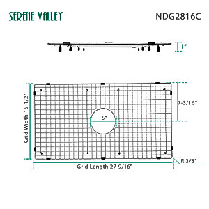 Serene Valley Sink Bottom Grid 27-9/16" X 15-1/2", Centered Drain with Corner Radius 3/8", Sink Protector NDG2816C