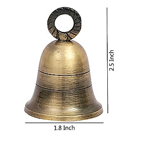 HANDTECHINDIA 3" Height Indian Brass Bells Jingle Bells for Home Door Décor, Crafts, Chimes, Christmas Décor, Cow Pet Bells Christmas Craft Bells for Christmas Decorations- Antique (2)