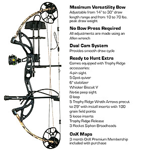 Bear Archery Legit Ready to Hunt Extra Compound Bow Package for Adults & Youth, Right Hand, True Timber Strata