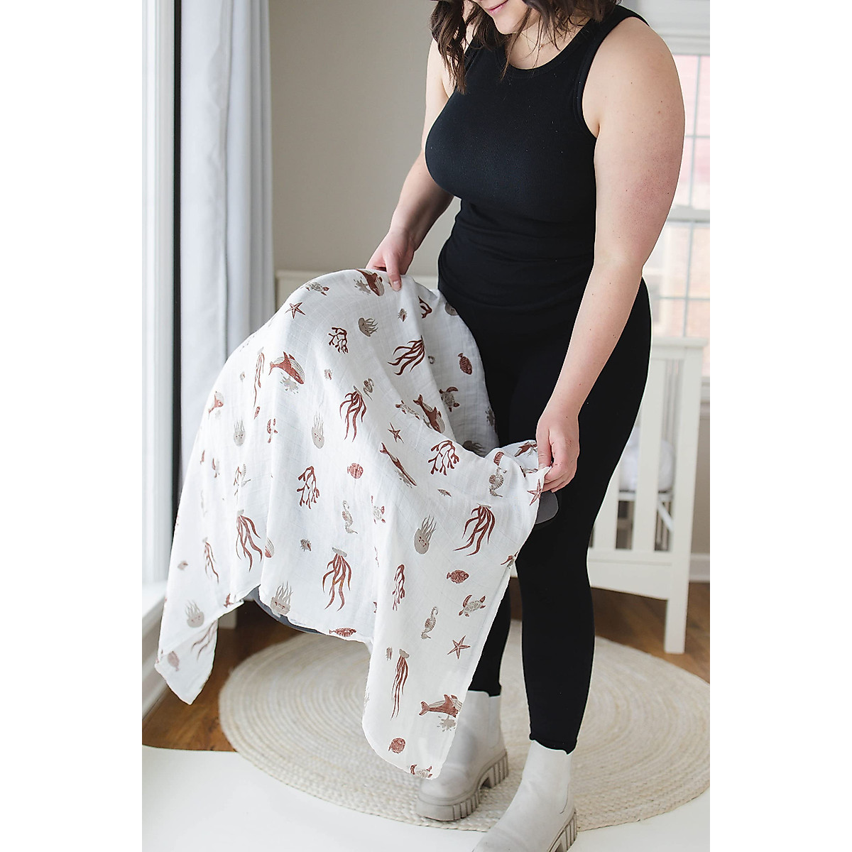 Leyl&Ari Muslin Swaddle Blanket | Receiving Blanket for Boys Girls (Under The Sea Friends)