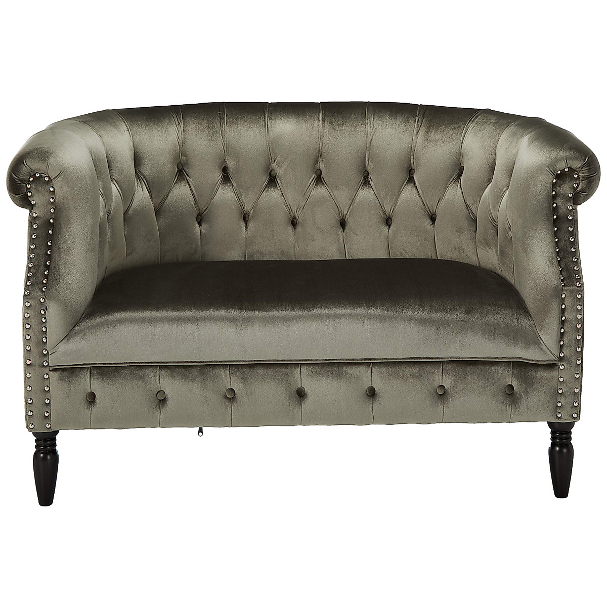 Christopher Knight Home Milani Tufted Scroll Arm Velvet Loveseat, Grey / Dark Brown