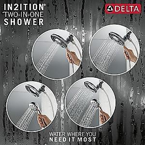 Delta Faucet 4-Setting In2ition 2-in-1 Dual Shower Head with Handheld, Chrome Round Shower Head with Hose, Detachable Shower Head, Hand Held Shower Head, Chrome 75486C