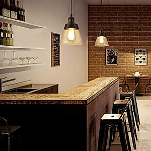 Fivess Lighting Rustic Glass Plug in Pendant Light with 15ft Cord, On/Off Switch, Handblown Clear Seeded Mini Hanging Fixture for Kitchen Island Sink Bar Farmhouse, Oil Rubbed Bronze (FSS3203-1P)