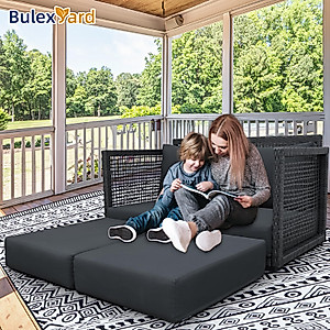 BULEXYARD 2 Person PE Rattan Patio Loveseat Sofa with Extra Thick Cushions,Grey Large Modern Luxury 2 Seats Wicker Conversation Sectional Outdoor Furniture Set for Balcony,Deck,Garden