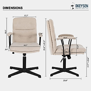 Okeysen Modern Office Desk Chair, Vanity Chair with Removable Padded Armrests for Home, Ergonomic Swivel Chair with No Wheels, Linen Comfy Chair with Premium Thick Cushion