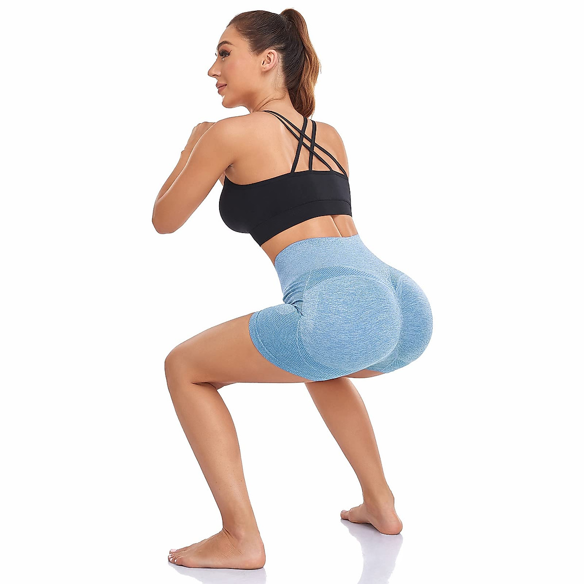 sicoozoe Women's 3 Piece Butt Lifting Shorts High Waist Tummy Control Yoga Shorts Seamless Ruched Booty Workout Shorts