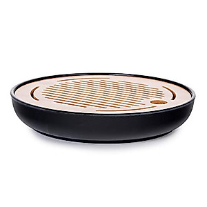 Hinomaru Collection Oriental Kung Fu Table Service Round Serving Tea Tray Bamboo Drip Pan Melamine Base Reservoir Tea Ceremony Accessories (Black)