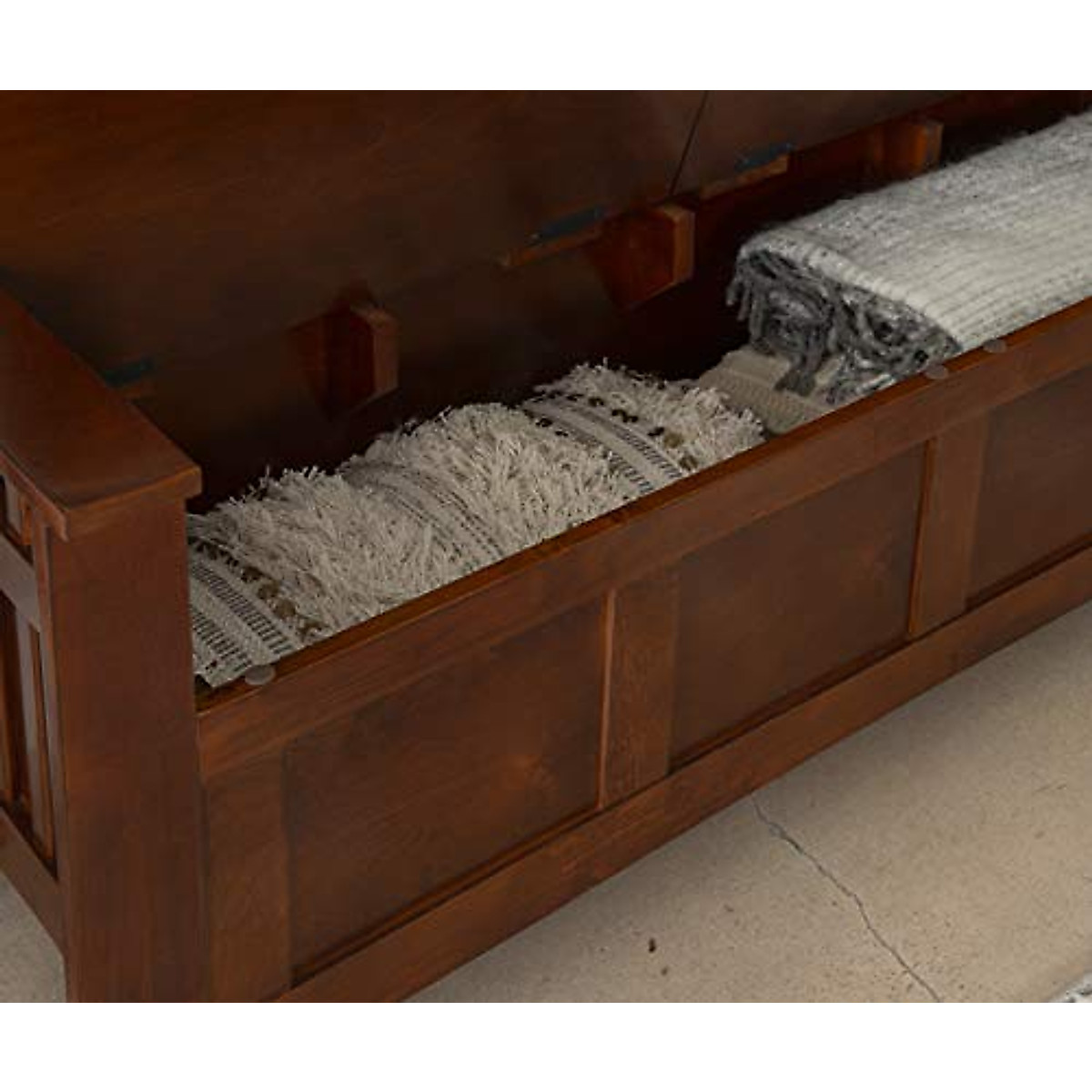 Linon Home Decor Storage Bench with Short Split Seat Storage, Walnut, 50 inchw x 17 inchd x 25.25 inchh.