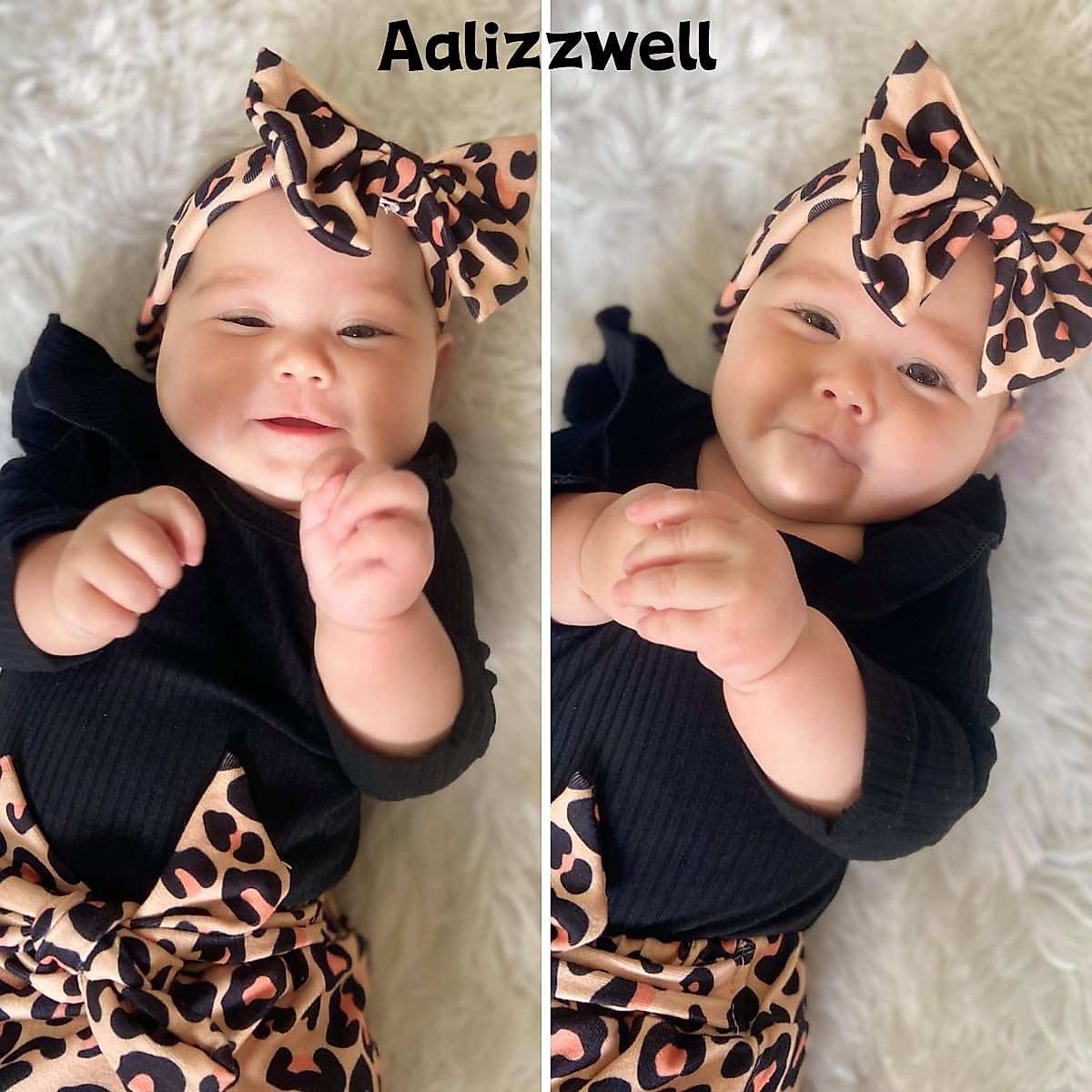 Newborn Infant Baby Girls Clothes Ribbed Bodysuit Romper Leopard Pants Set Fall Winter Spring Outfits (Cheetah, Preemie)