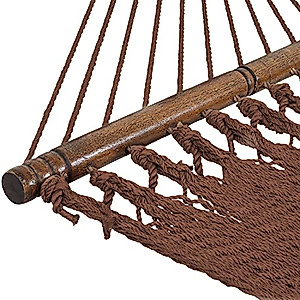 Sunnydaze Polyester Rope Hammock, Large Double Wide Two Person with Spreader Bars - for Outdoor Patio, Yard, and Porch - Mocha