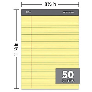 Office Depot Professional Legal Pad, 8 1/2in. x 11 3/4in., Legal Ruled, 50 Sheets Per Pad, Canary, Pack Of 8 Pads, 99527