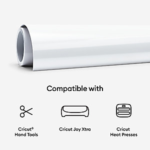 Cricut Joy Xtra Vinyl Iron On Smart Vinyl for Shirts, Apparel, Backpack & Décor, Quick Matless Cutting, Apply on All Surfaces, Outlast 50+ Washes, Measuring 9.5 in x 24 in, White