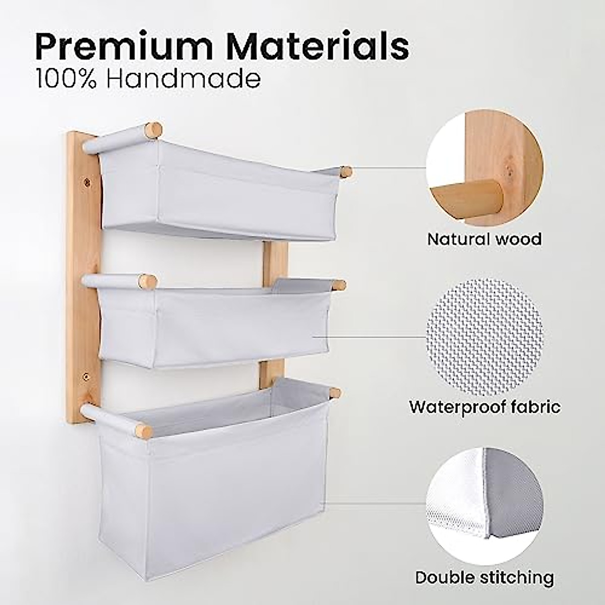 Wall Hanging Basket for Organizing, Hanging Wall Baskets for Storage, Wall Basket for Bathroom, Bedroom, Kid Playroom, Hanging Fruit Basket for Kitchen, Woven Fabric Wall Basket, Knitting Basket /LGray