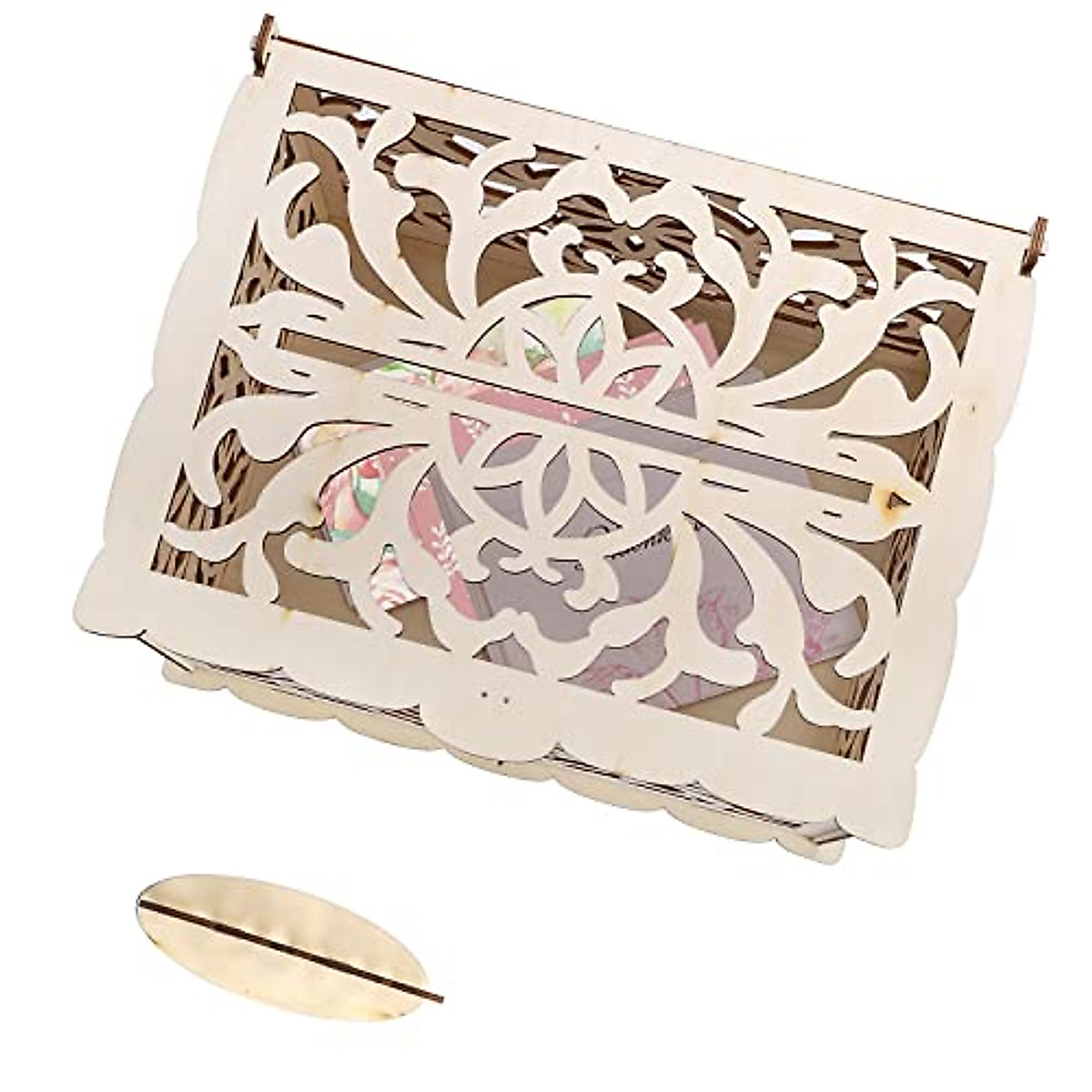 Lawei Wedding Card Box with Lock and Card Sign, Rustic Wooden Card Box, DIY Envelop Gift Money Box Holder, Large Hollow Envelope Box for Wedding Reception, Baby Shower, Birthday, Graduation, Yellow