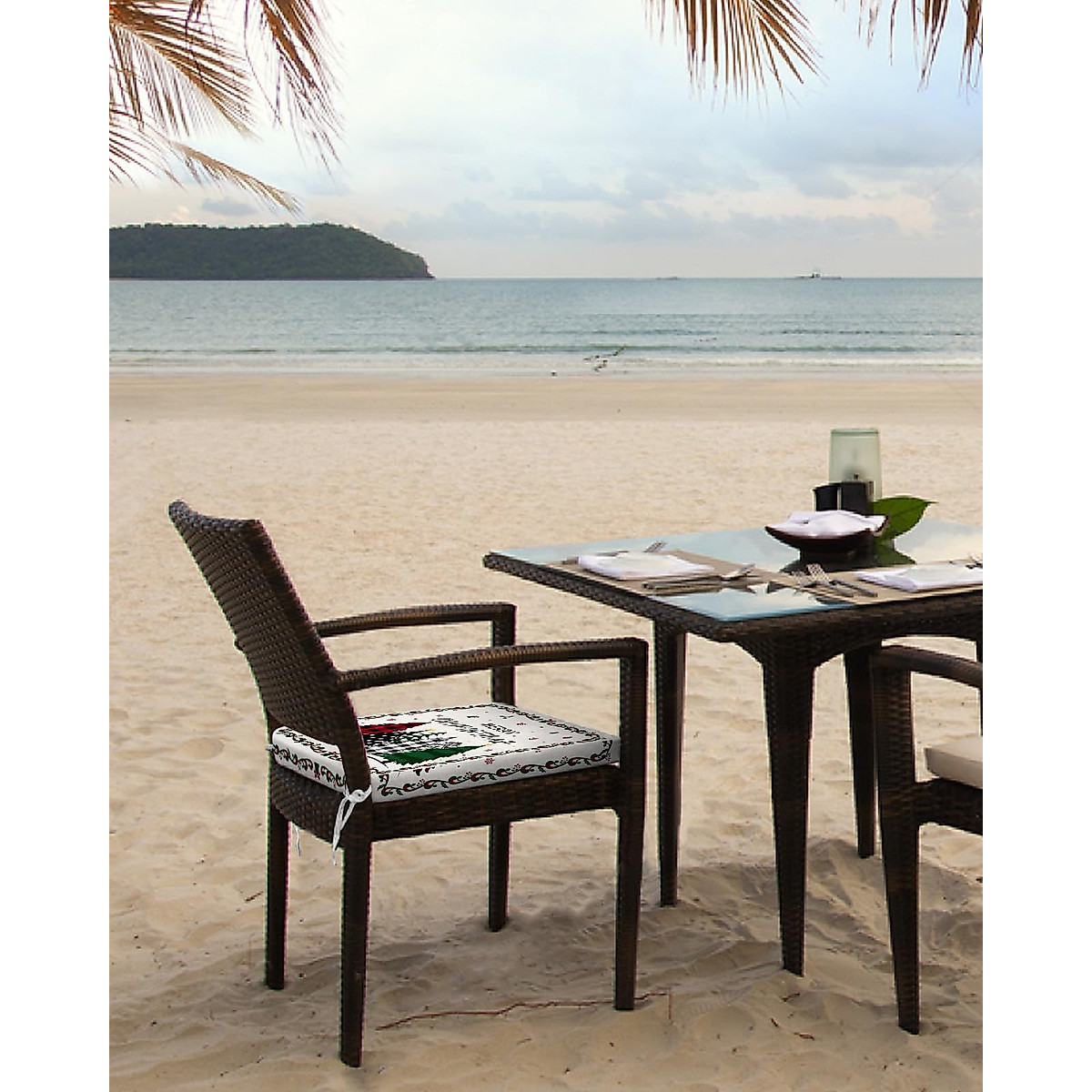 Merry Christmas Tree Outdoor Cushion Chair Cover Set of 2 - Waterproof Couch Seat Covers, Red Plaid Green Xmas Tree Snowflake Patio Furniture Protector Slipcovers for Sofa/Garden/RV, 20"x18"x4"