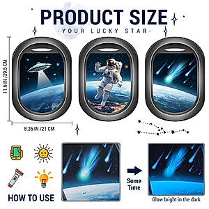 Glow in The Dark 3D Space Wall Decals, Set of 3 Galaxy Window Stickers for Wall, Space Themed Room Decor for Kids Boys (Blue)