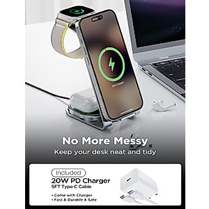Wireless Charger, 3 in 1 Charging Station for Multiple Devices Apple, [Metal] 15W Fast iPhone Charging Station for iPhone 15/14/13/12/11/Pro/Max/Apple Watch/Airpods Pro