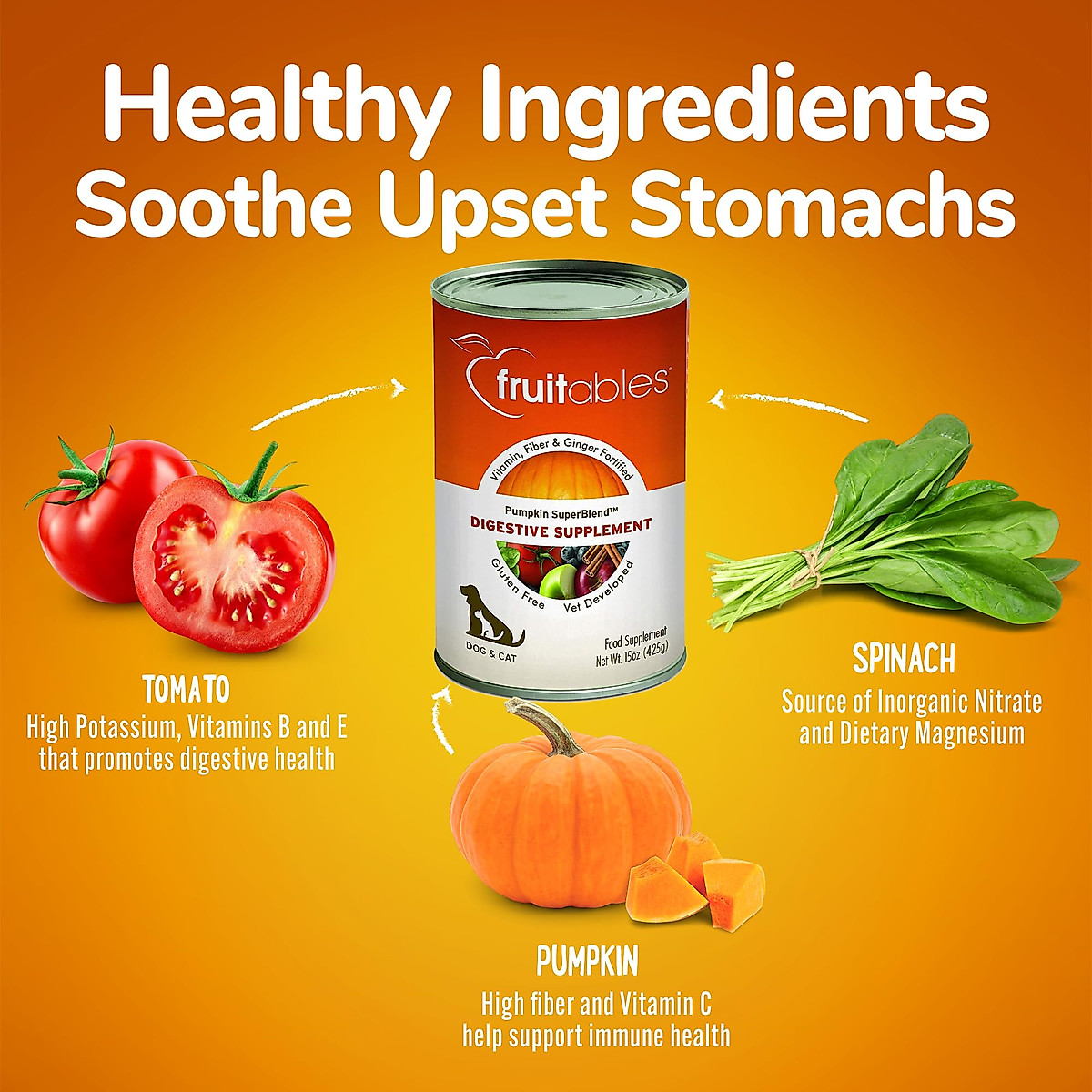Fruitables Pumpkin Digestive Supplement – Made in USA Canned Pumpkin for Dogs & Cats - Pumpkin Puree Dog - Dog Digestive Support - 15 oz (Pack of 4)