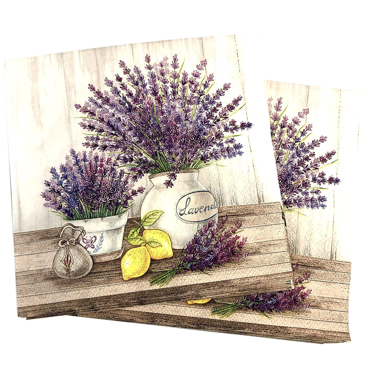 20-ct 13x13 Lavender Floral Napkins Decorative Napkins Mother's Day Napkins Disposable Floral Paper Napkins for Decoupage Floral Cocktail Lunch Dinner Napkins Paper Rustic Lavender Napkins in Pots