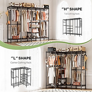HOKEEPER Heavy Duty Clothes Rack Portable Closet Rack with Adjustable Shelves, Side Mesh Board and Hooks Freestanding Clothing Racks for Hanging Clothes Garment Racks Load 1500LBS 76"W*16"D*76"H Black