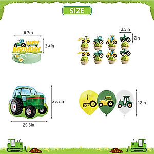 JOPARY Farm Green Tractor Party Supplies,Green Tractor Birthday Decorations with Happy Birthday Banner, Cupcake Toppers, and Balloons for Girls Boys Kids Birthday