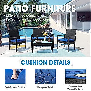 KAWIVAST 4 Pieces Patio Furniture Set, Wicker Patio Furniture Sets, PE Rattan Outdoor Furniture, Outdoor Conversation Sets, Deck Furniture Sets, All-Weather Patio Furniture