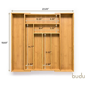 budu Silverware Drawer Organizer #19.7" Depth – Utensil Holder, Kitchen Drawer Organizers for Flatware, Cutlery – Perfect Utensil Organizer for Silverware & Other Kitchen Organization Tools & Storage