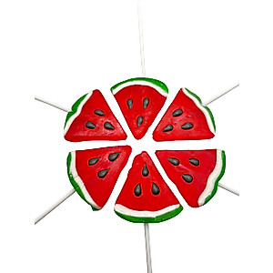 Watermelon Candy Lollipops - 12 Suckers Individually Wrapped - Summer Party Favors - Pool Party Treats - BBQ - Goodie Bags for Kids Birthday Party - Wedding Party Candy Buffet - Hand Decorated Pops