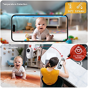 BondFree Baby Monitor with Camera and Audio, 2K Smart Baby Monitor with App,Temperature& Humidity,2-Way Talk,Night Vision,14 Lullabies,Cry & Motion Detection,4X Zoom-2.4Ghz WiFi Baby Monitor