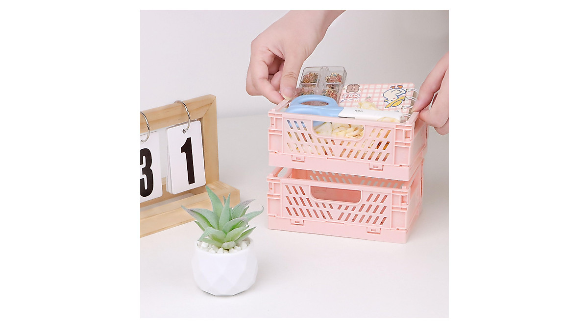 4-Pack Pink Storage Crates for Home and Office