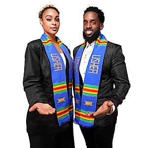 Dupsie's Usher Hand-woven Kente Cloth Stole/Sash. Blue