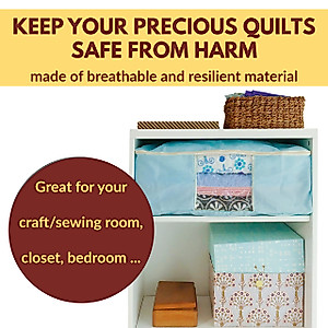 Madam Sew Quilt Blanket Storage Bag| Storage Bag|Comforter Storage Bag for Clothes, Quilts, Bedding|Linen Storage Bag with See-Through Front Panel, Strong Handles & 2-Way Zipper - Turquoise 22"x15"x8"