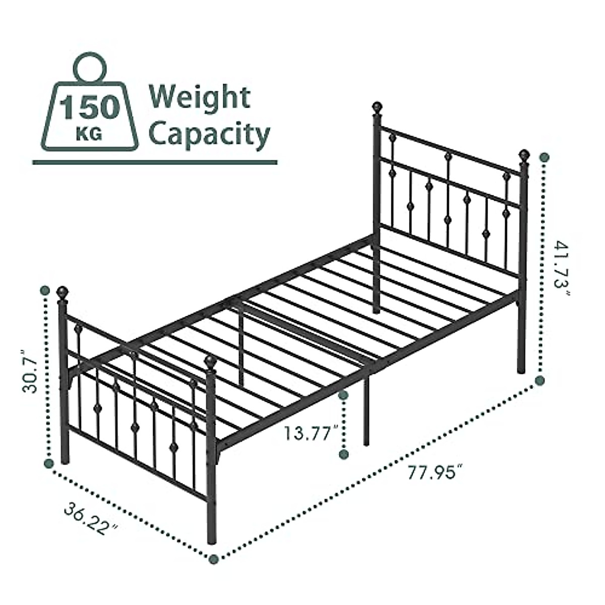 Weehom Metal Twin Bed Frame with Headboard and Footboard Mattress Foundation Heavy Duty Bed Frame Under Bed Storage No Box Spring Needed, Black