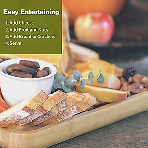 Vistal Cheese Board and Knife Set, Bamboo Charcuterie Board with Slide-Out Drawer and Stainless Steel Knives