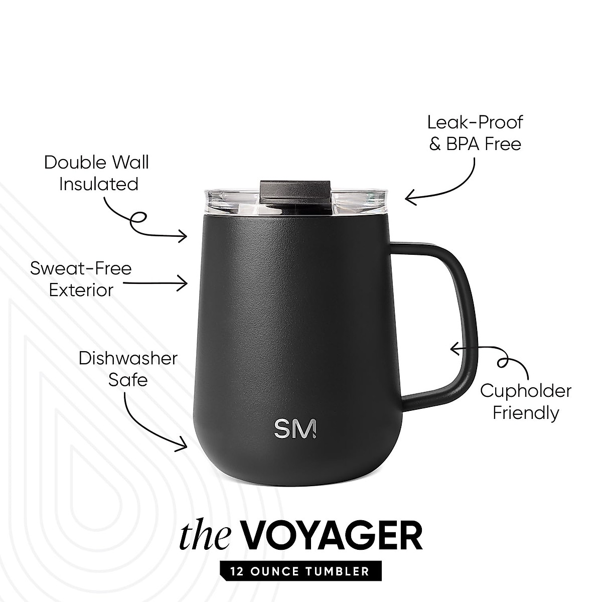 Simple Modern Travel Coffee Mug with Lid and Handle | Reusable Insulated Stainless Steel Coffee Tumbler Tea Cup | Gifts for Women Men Him Her | Voyager Collection | 12oz | Midnight Black