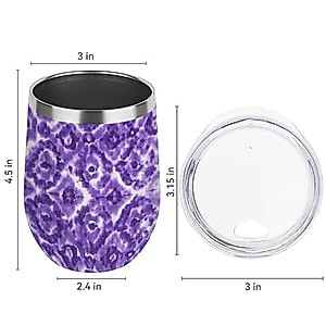 silichee 20 Oz Stainless Steel Wine Tumbler with Lid Vintage Fashion Textile Violet Ethnic Insulated Tumblers Vacuum Coffee Mugs for Hot and Cold Drinks,Coffee,Wine