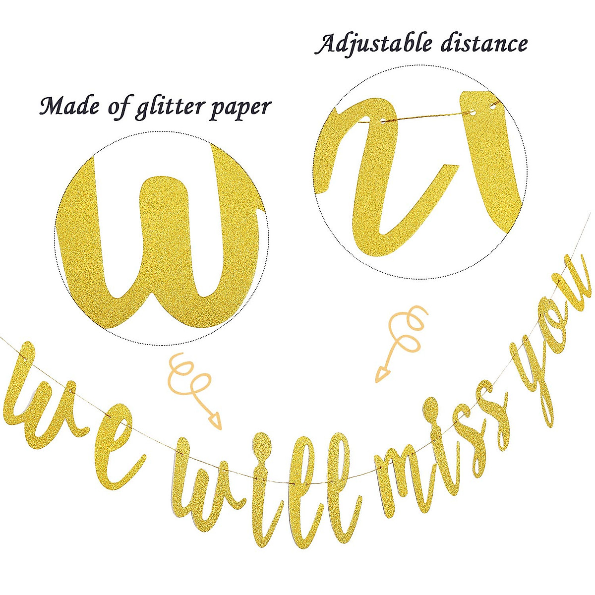 We Will Miss You Banner Gold Glitter Retirement Sign Farewell Banner with Cake Topper for Retirement Graduation Going Away Farewell Office Work Party Decorations