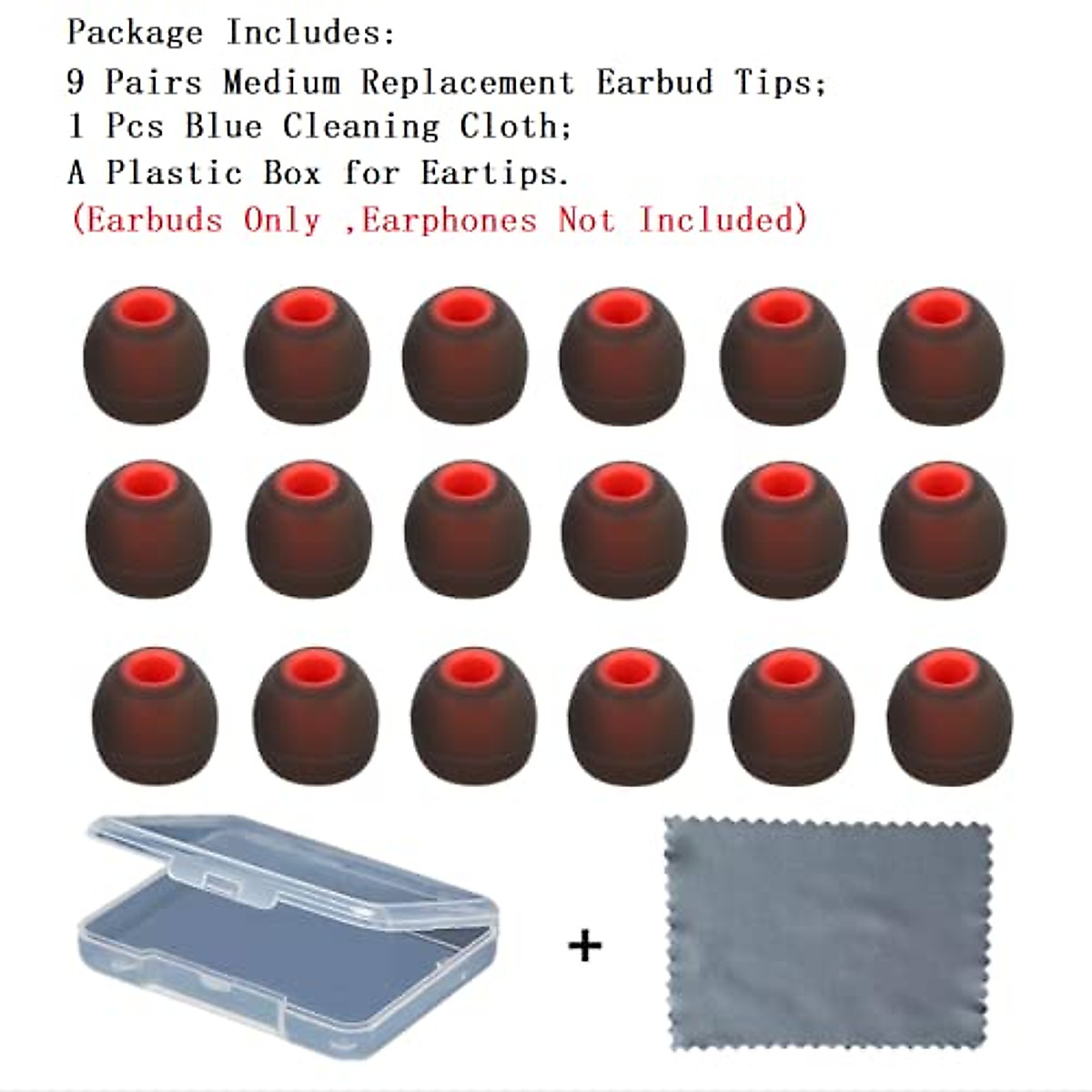 CYADCI Replacement Earbud Tips Silicone Earbud Tips Ear Gels Fit for Inner Hole from 3.8mm - 5.1mm Earphones 9 Pairs Earbud Replacement Tips Medium, Black-Red