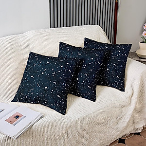 Starry Galaxy 18x18 Inch Square Pillow Cover Moon Stars Mystery Universe Throw Pillow Cover for Living Room Bed Navy Blue Outer Space Home Decor Party Sofa Cushion Case 2 Pack