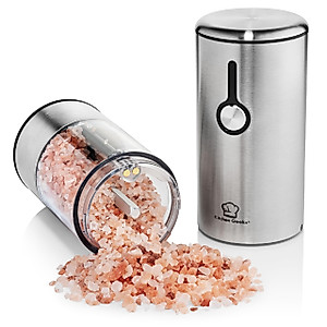Kitchen Geeks Electric Grinder Set - USB Rechargeable Salt and Pepper Mill with Light, Easy to Refill, No Batteries Required, One Handed Automatic Grinding, Stainless Steel, and Adjustable Coarseness