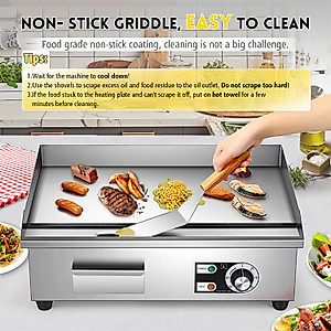 Moogiantgo Commercial Electric Griddle 22’’, 1600W Non-Stick Countertop Flat Top Grill Stainless Steel, Removable Oil Box, Adjustable Temperature 0-300℃, Teppanyaki Grill for Restaurant Kitchen, 110V