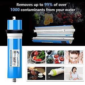 SWALLE 0.0001 Micron RO Membrane, 3013-600 GPD Universal Water Purifier Cartridge Removes 99% of Contaminants in Water ,Fits Under Sink Reverse Osmosis Drinking Water Purifier System (600 GPD)