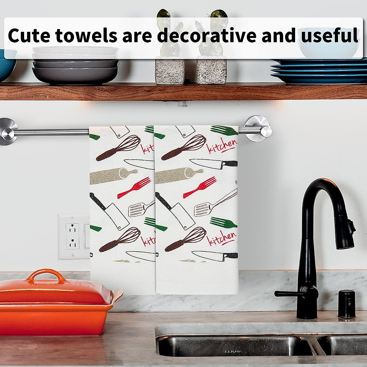 Firstall Kitchen Dish Towels Sets of 3, Home Pantry Decorative Coffee Tea Towels for New Home, Cute Dish Towels for Drying Dishes 15 x 25 Inch