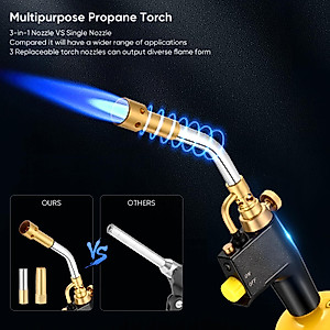LIVOSA Heat Propane Mapp Torch Multi Purpose Includes 3 Nozzles/Tips High Intensity Trigger Start Torch Heat Shrink Torch