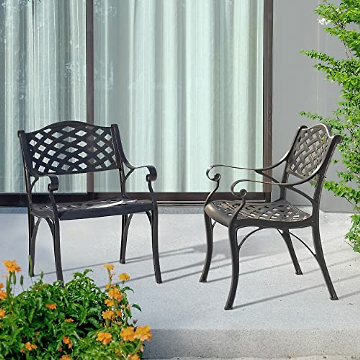 Nuu Garden Patio Dining Chairs Set of 2, Aluminum Outdoor Indoor Patio Chairs with Arms for Garden, Backyard, Porch, Black with Gold Points